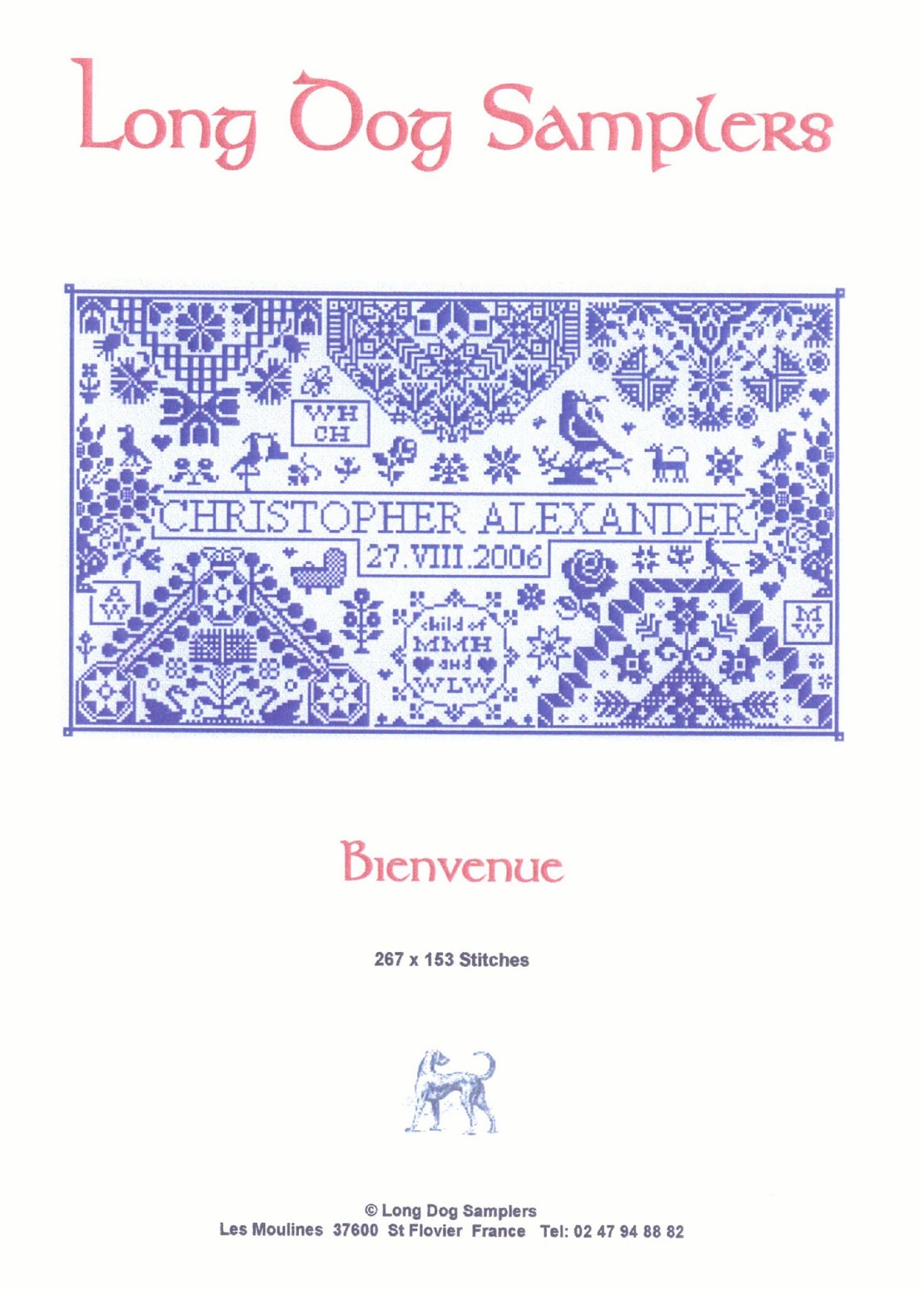 Вышивалка: "Bienvenue" Long Dog Samplers