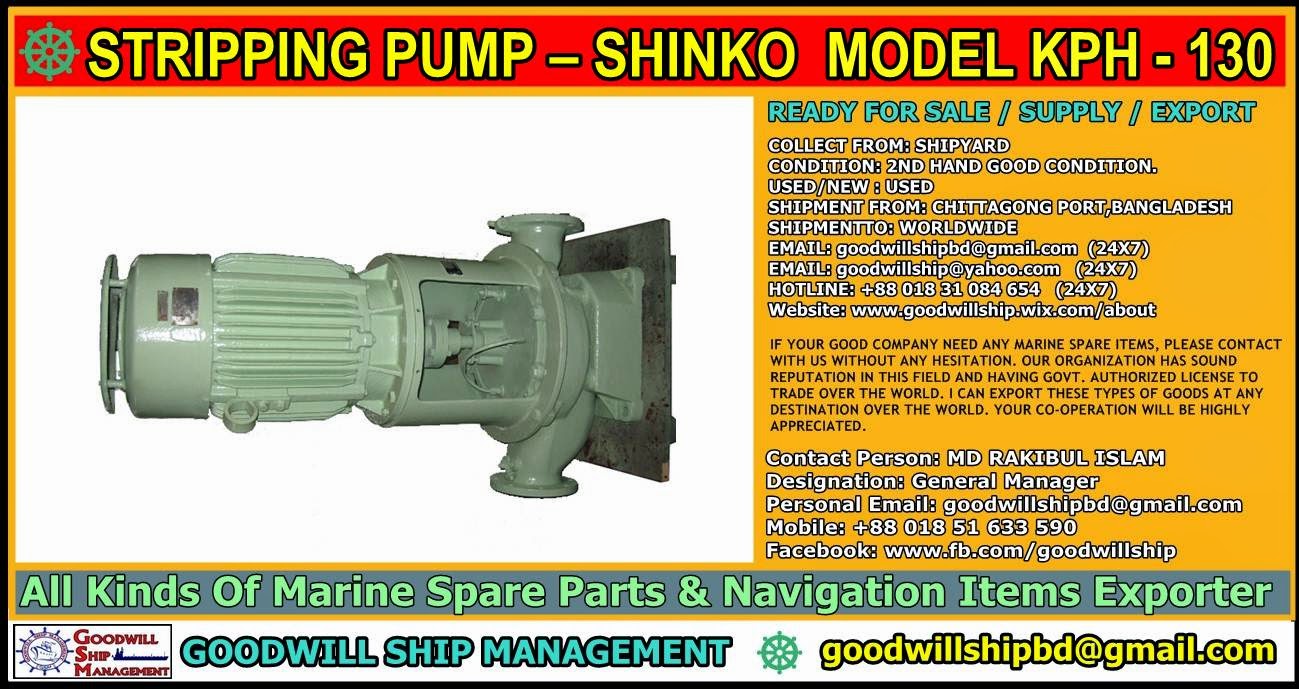 Worldwide Marine Spare Parts Exporter: STRIPPING PUMP – SHINKO MODEL ...