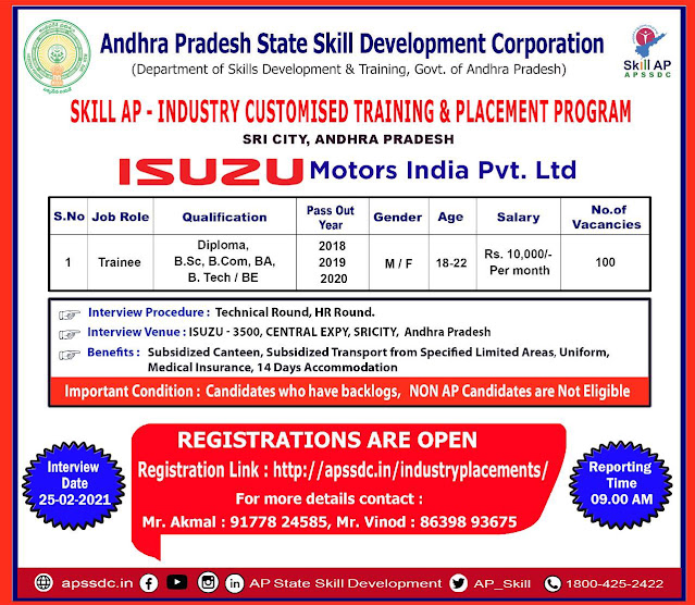 ISUZU - 100 Openings | Walk-In Interviews for Diploma / B.Sc / B.Com ...