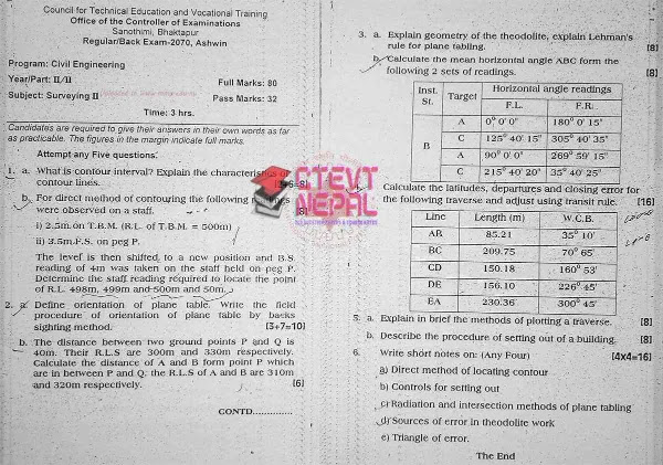 Surveying II - 4th Semester Question Papers CTEVT | Diploma in Civil ...
