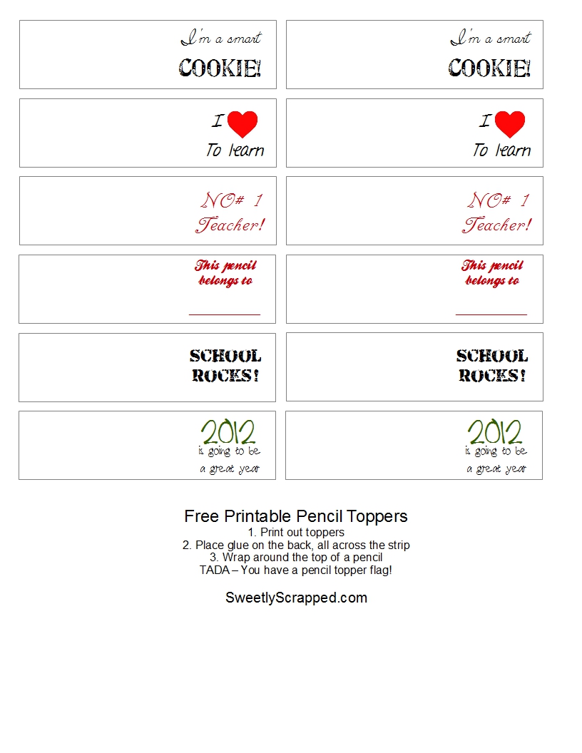 Pencil Toppers - Sweetly Scrapped 's Free Printables,Digi's and Clip Art