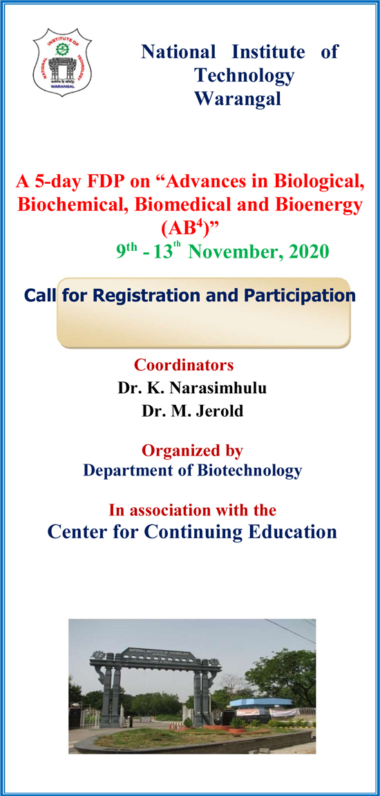 NITW Workshop on Advances in Biological, Biochemical, Biomedical and ...