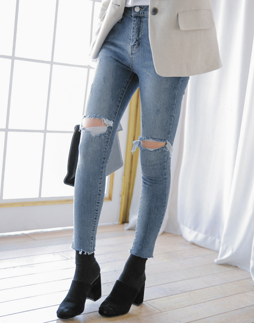 [Stylenanda] Ripped Knee Skinny Jeans | KSTYLICK - Latest Korean ...