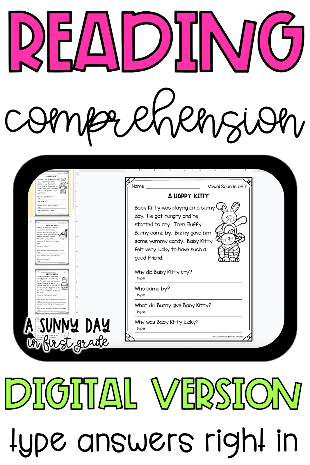 Reading Comprehension Passages (digital option included) | A Sunny Day ...