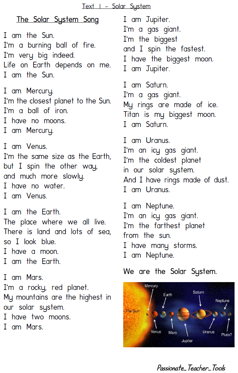 Passionate Teacher Tools: Text 1 - The Solar System (With Suggested ...