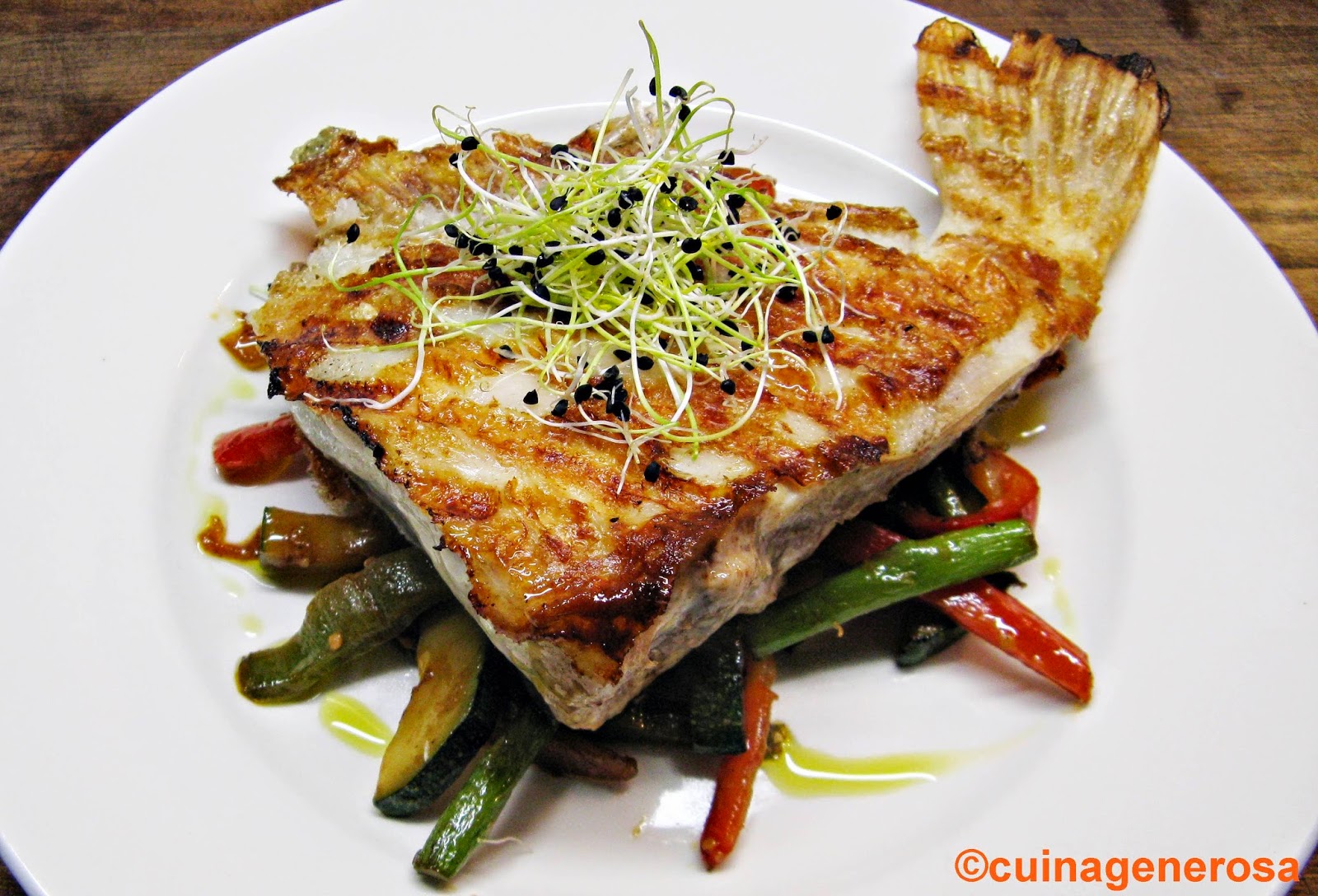 cuina generosa: turbot o rèmol a la planxa amb verdures al romesco