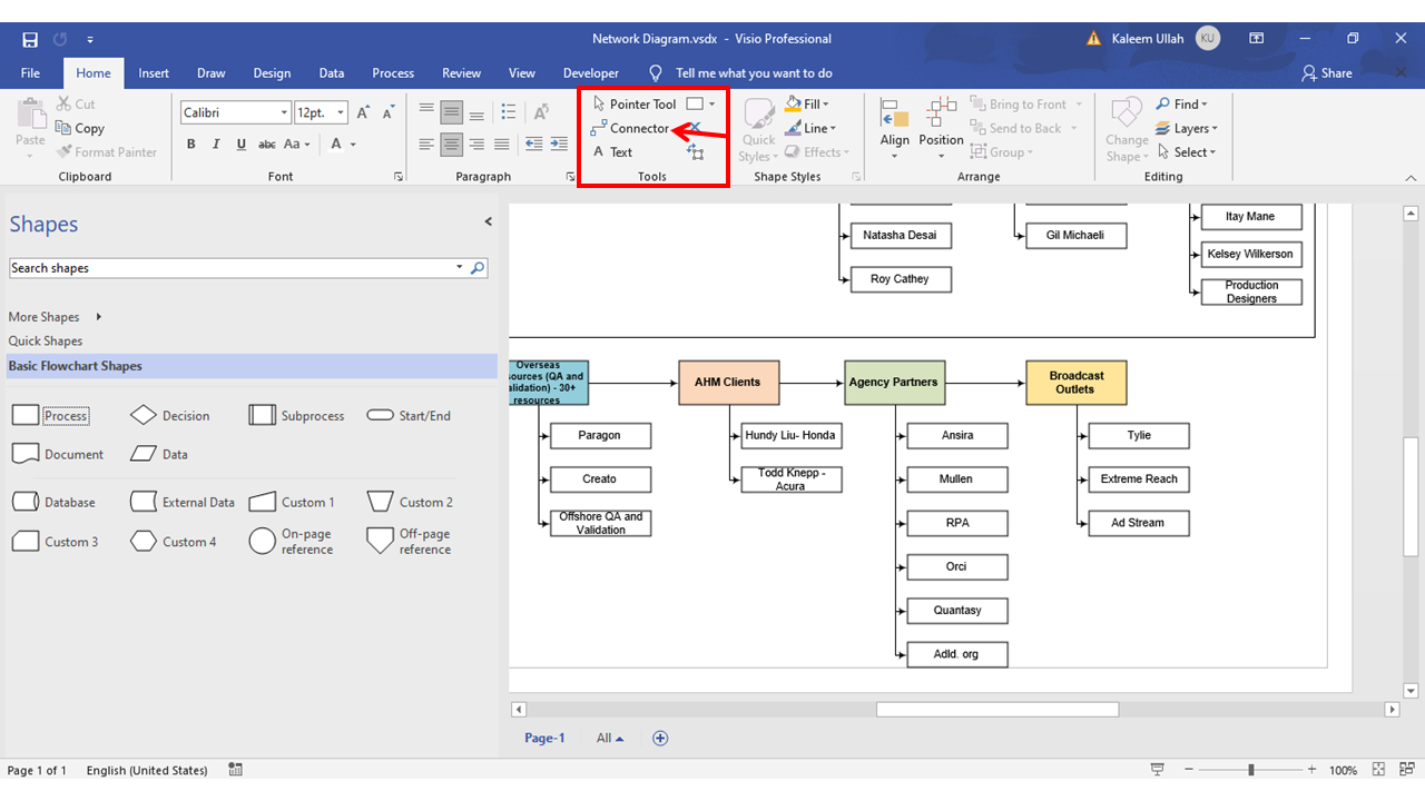 How to design flowchart in Visio?