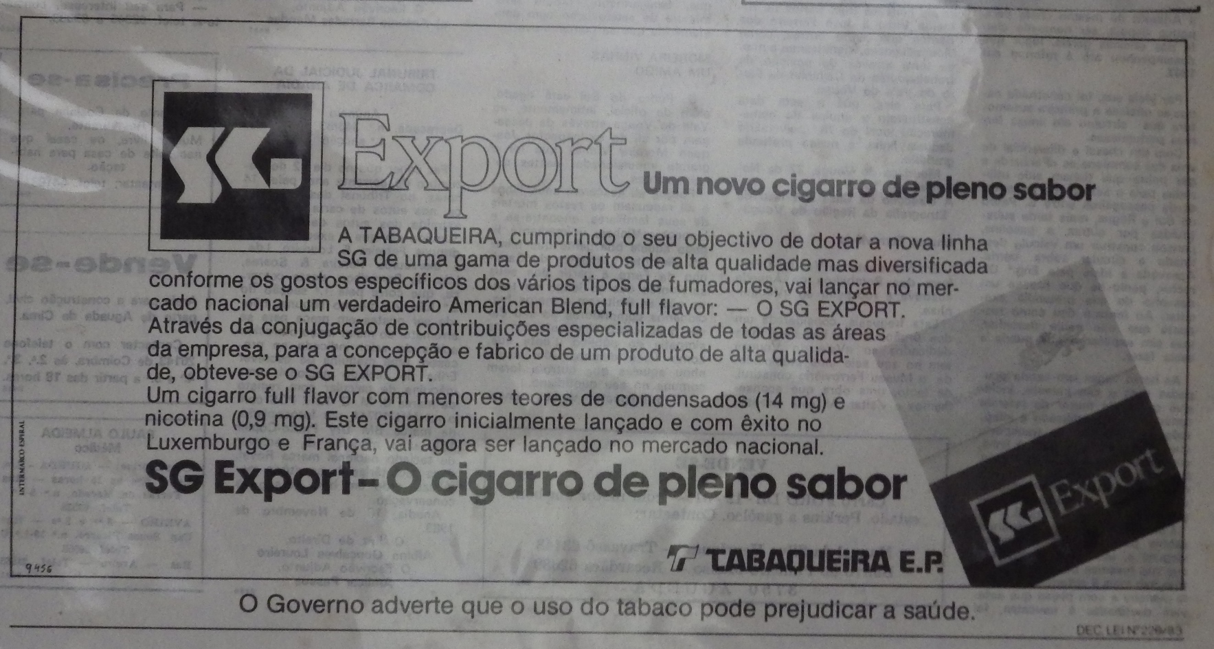 Marcas de Tabaco - Colecionismo: Publicidade: SG Export