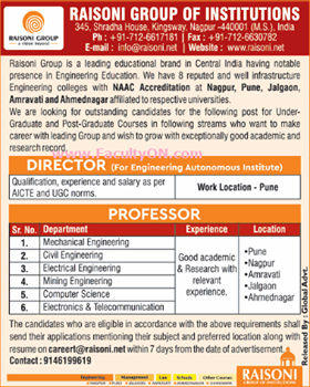 Raisoni Group of Institutions Nagpur Wanted Professor plus Director ...