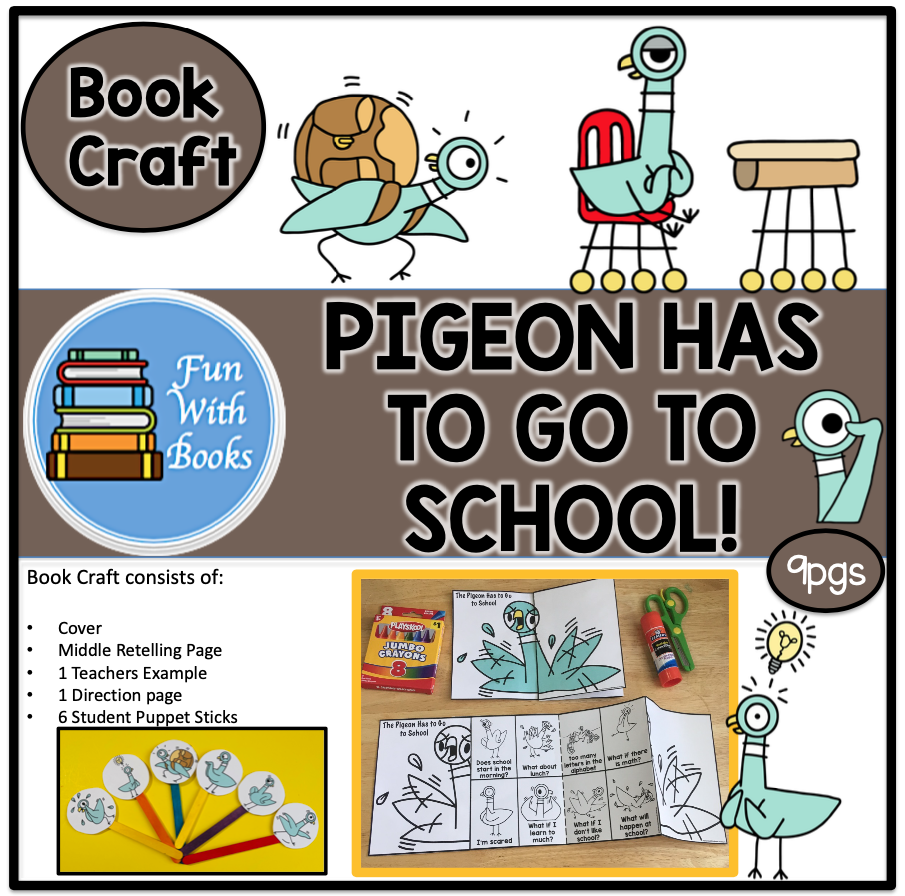 PIGEON HAS TO GO TO SCHOOL! BOOK CRAFT ~ Book Units by Lynn
