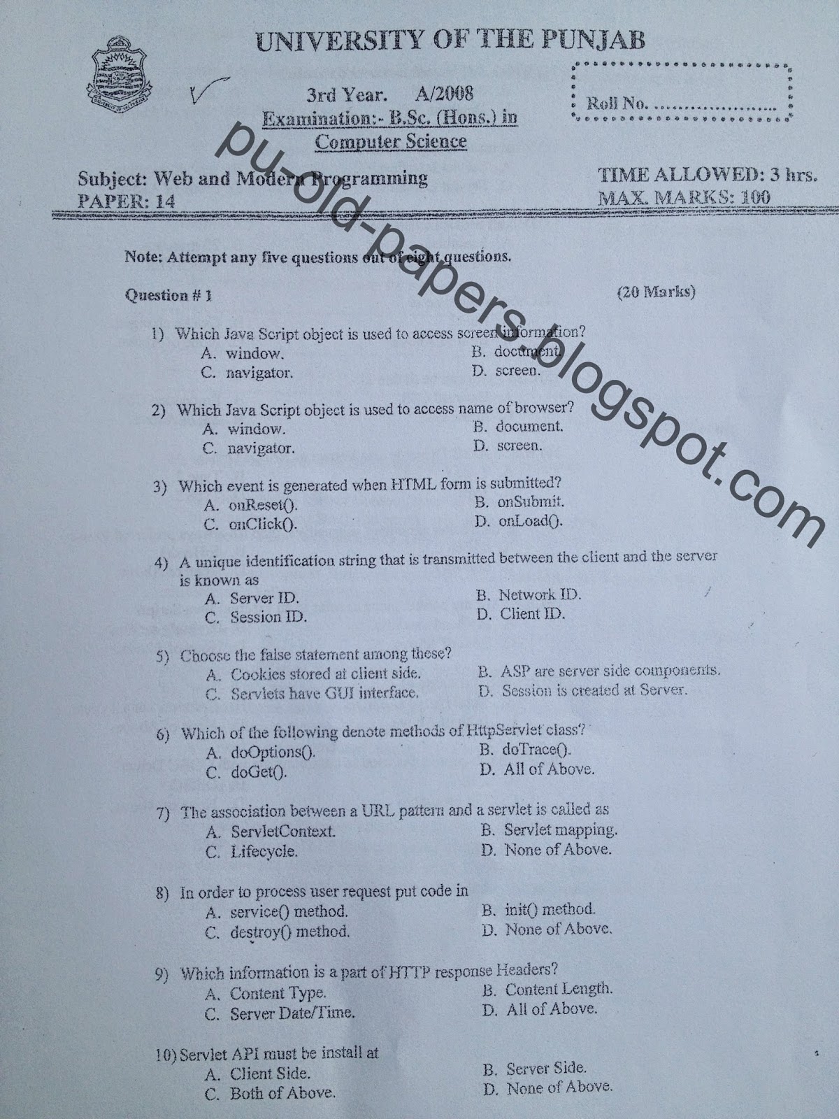 Punjab University Past Papers: May 2014