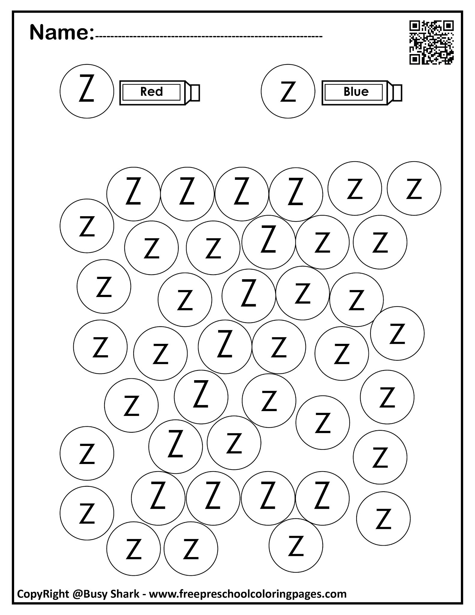 Letter Z "10 free Dot Markers coloring pages"