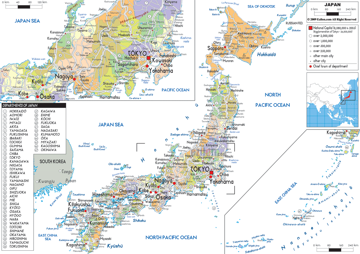 JAPAN - GEOGRAPHICAL MAPS OF JAPAN
