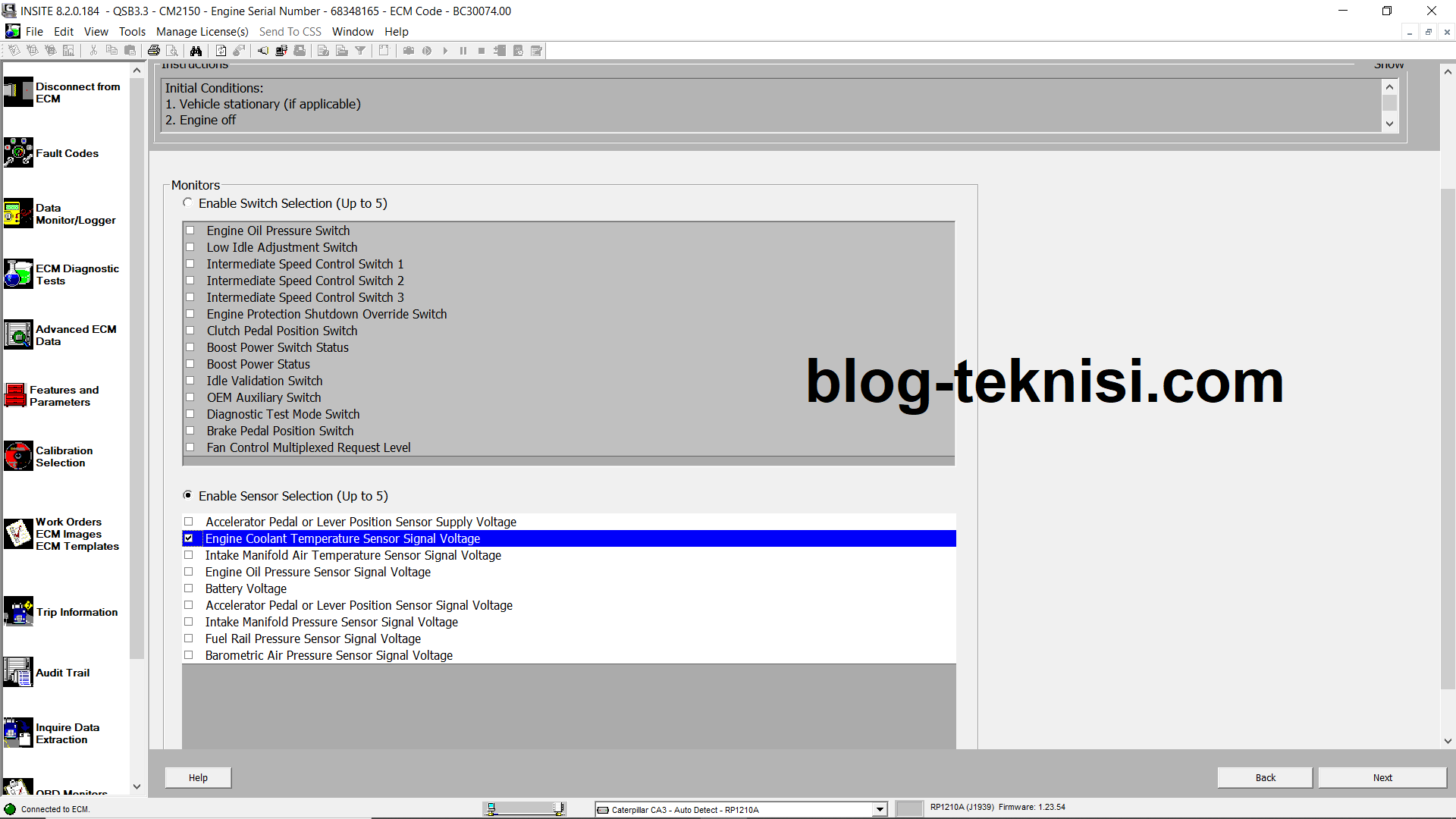 Switch and Sensor Intermittent Connection Test on Cummins INSITE ...