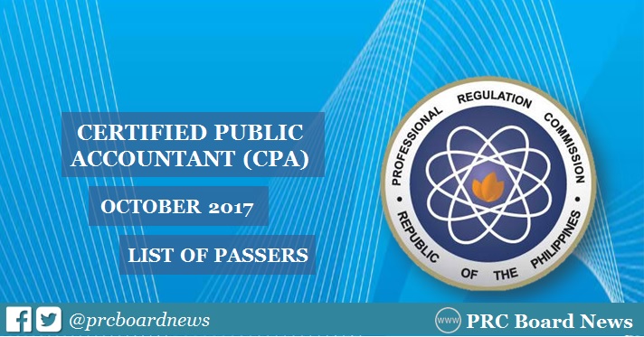 OFFICIAL RESULTS: October 2017 CPA board exam list of passers