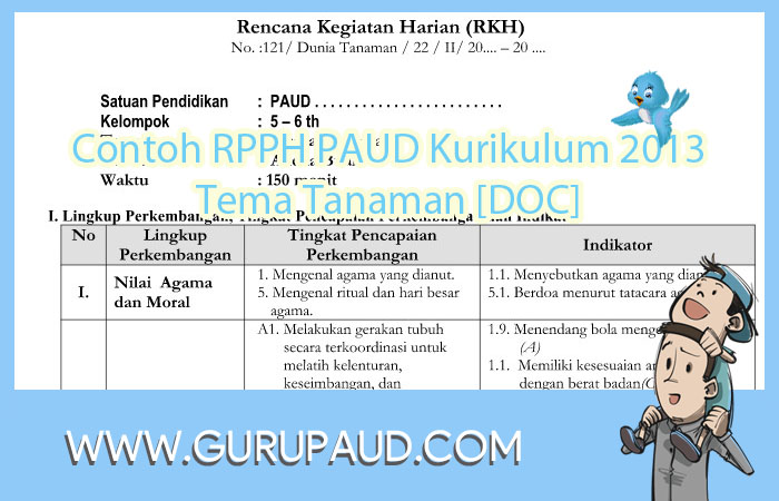 Contoh RPPH PAUD Kurikulum 2013 Tema Tanaman [DOC] | GURU PAUD