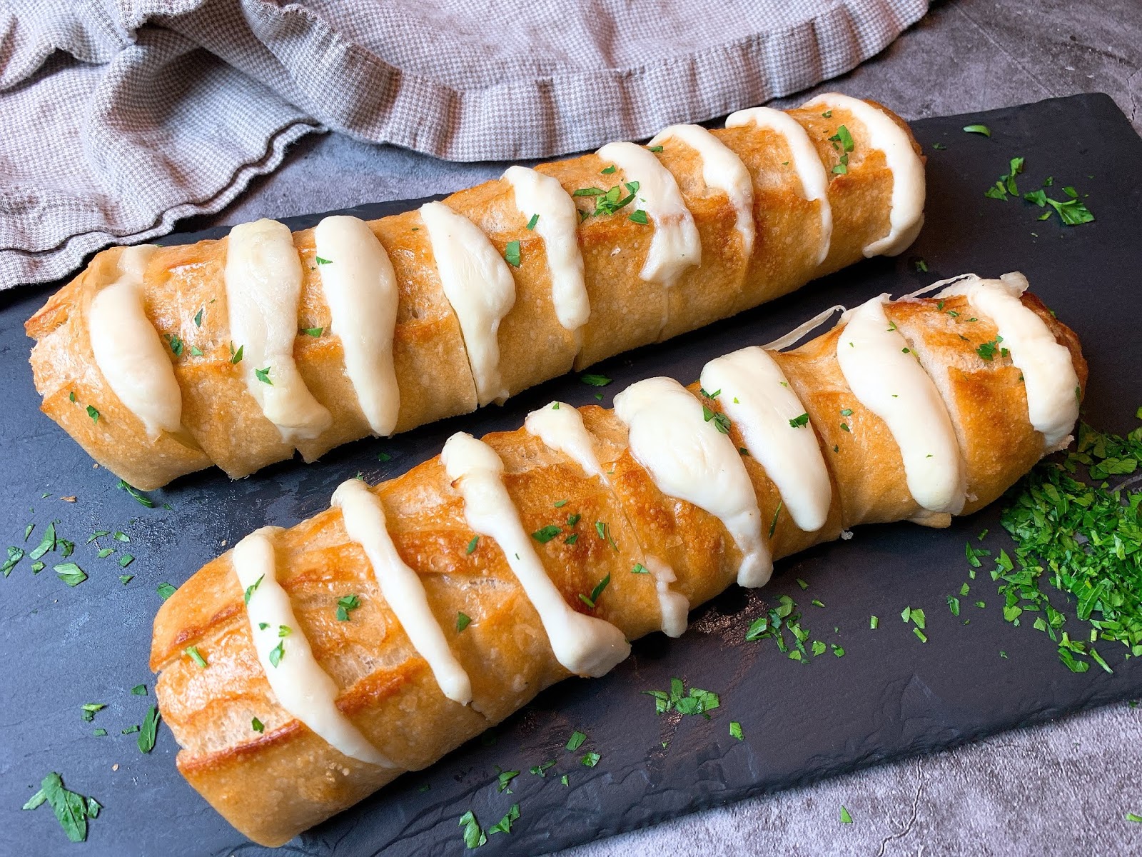 Hasselback Garlic-Mozzarella Bread