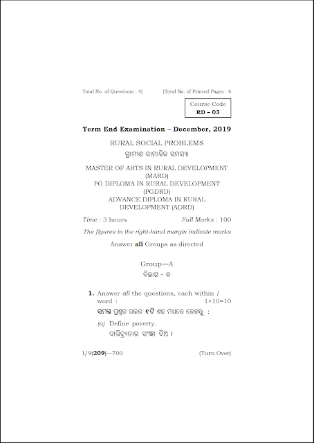 OSPU RD rural social problems Dec 2019 Question Paper - University Question Papers