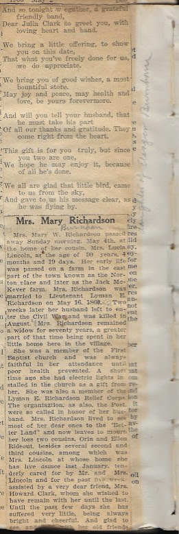 Heirlooms Reunited: 1930 Obituary of Mrs. Mary (Burnham) Richardson ... Heirlooms Reunited: 1930 Obituary of Mrs. Mary (Burnham) Richardson ...