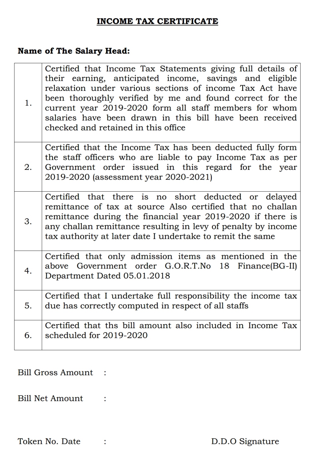 D.D.O - Income Tax Certificate