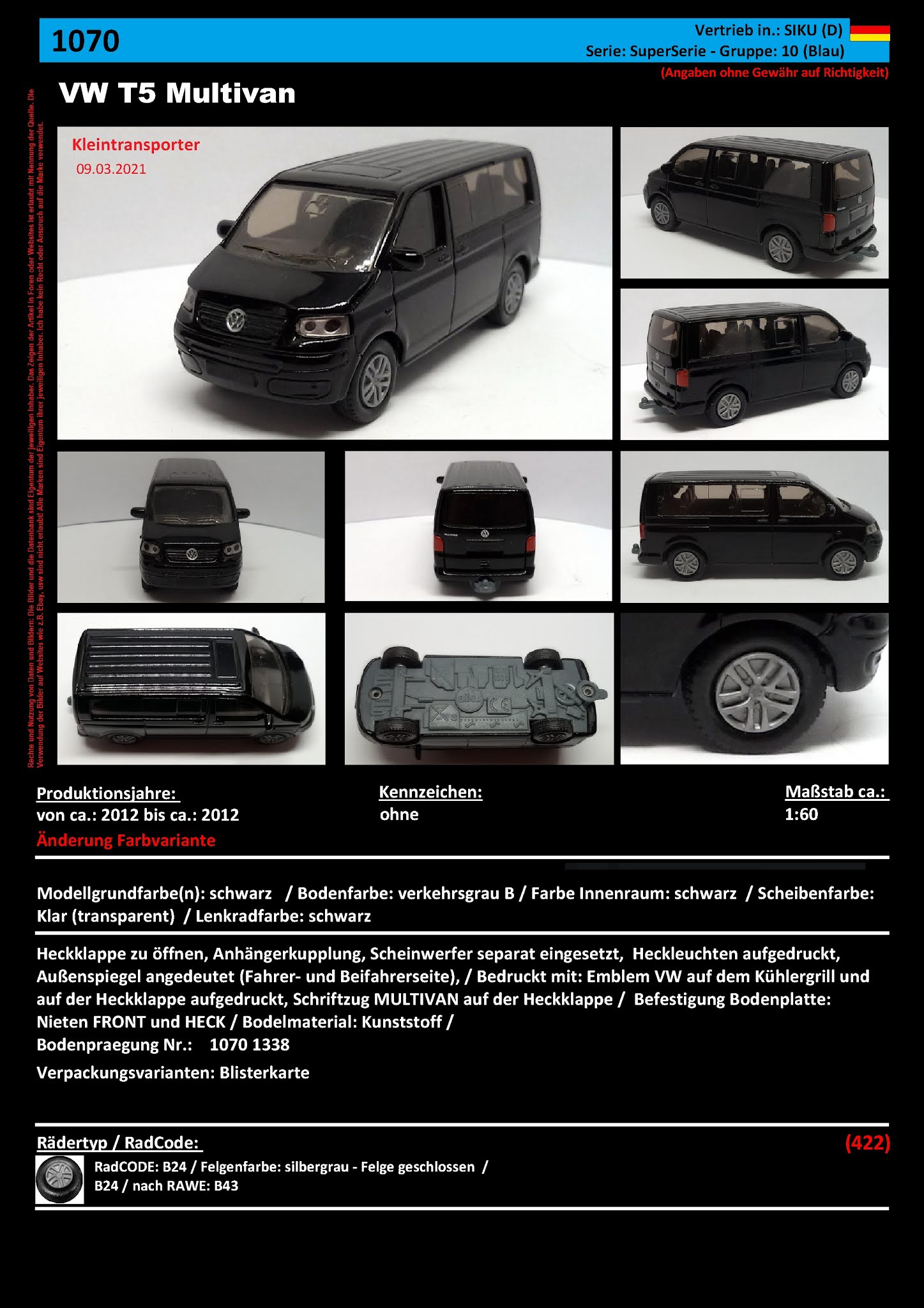 1070 - VW T5 Multivan - von/ab ca.: 2012 - (SIKU SuperSerie)