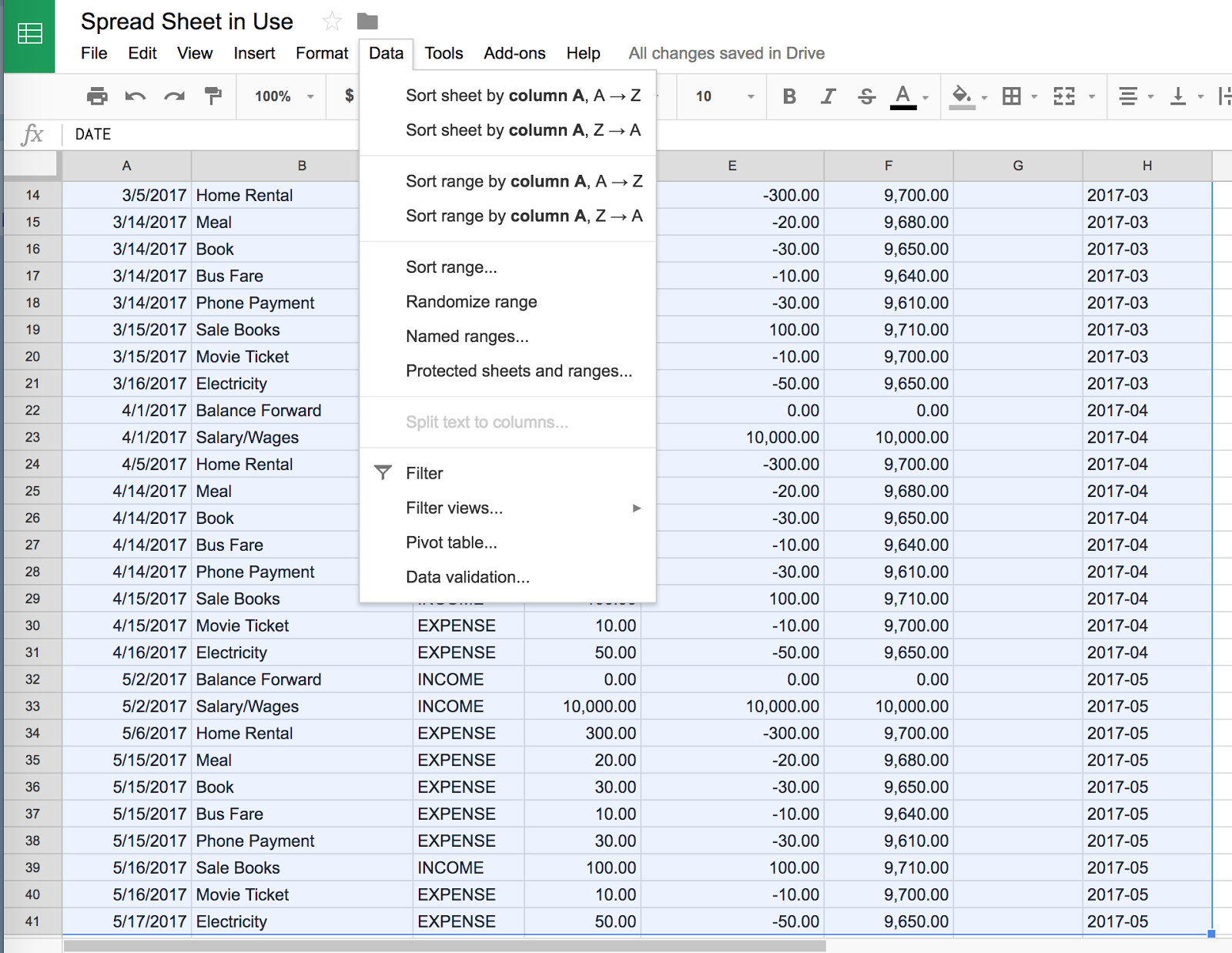 How to Track Your Spending with Spreadsheet (2) - Spreadsheet In Use