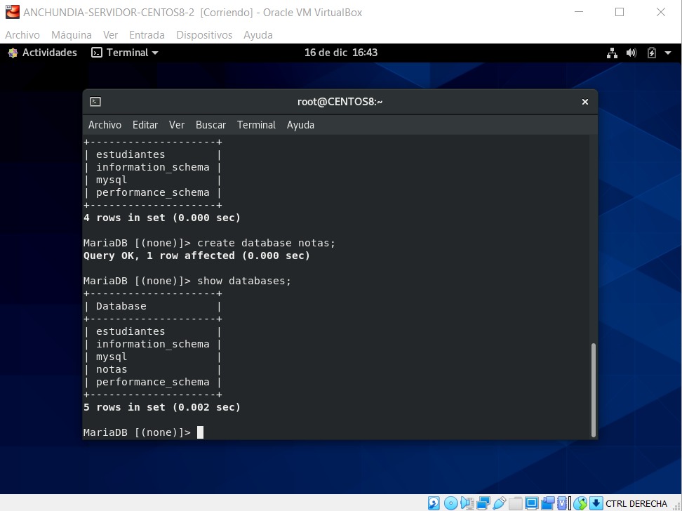 Instalación de MariaDB en el Servidor de CentOS 8