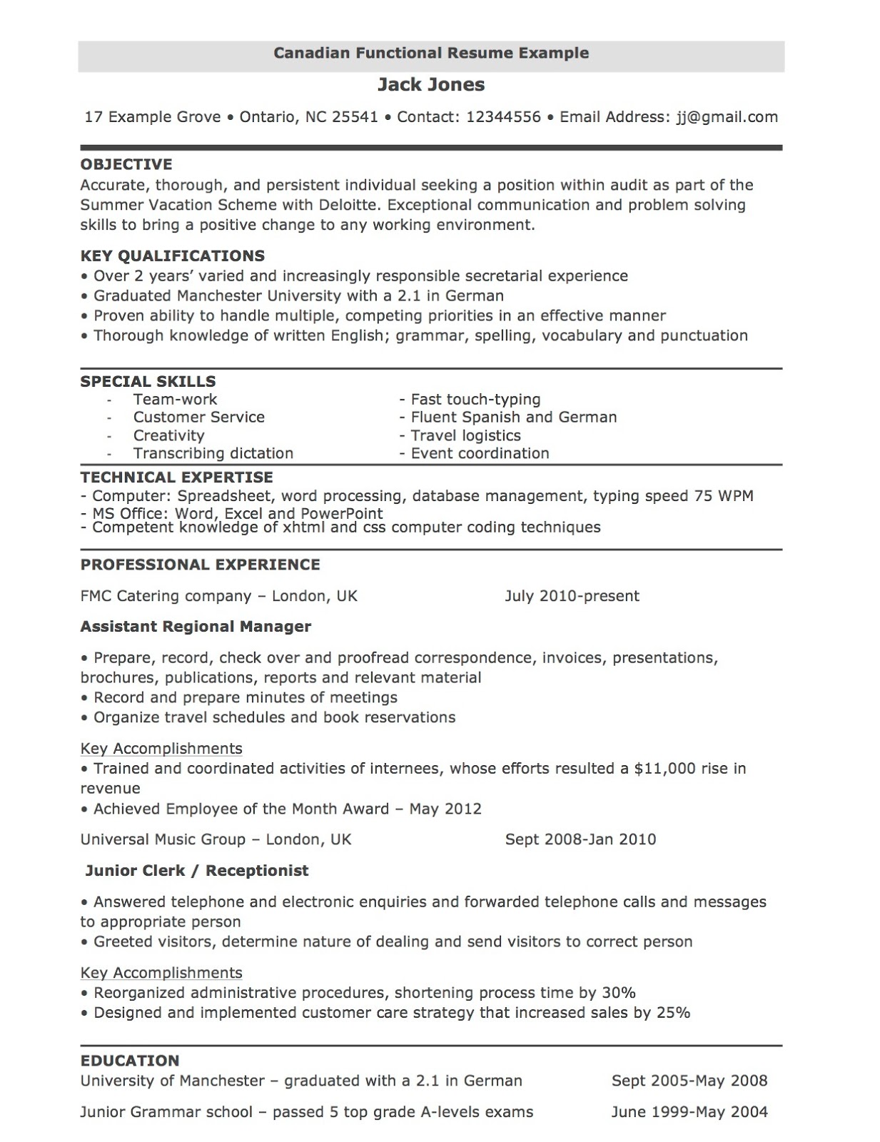 Canada Resume Sample ~ Resume Letter