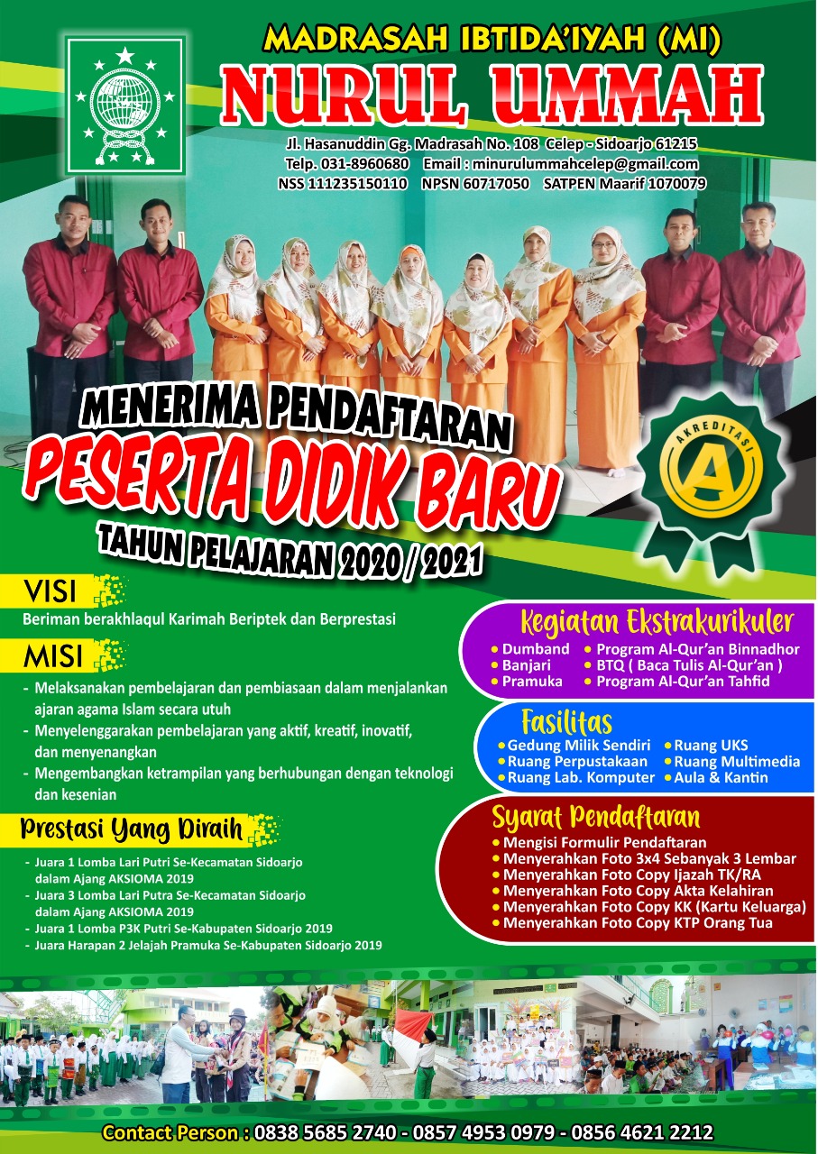 PPDB MI NURUL UMMAH CELEP TAHUN PELAJARAN 2020/2021