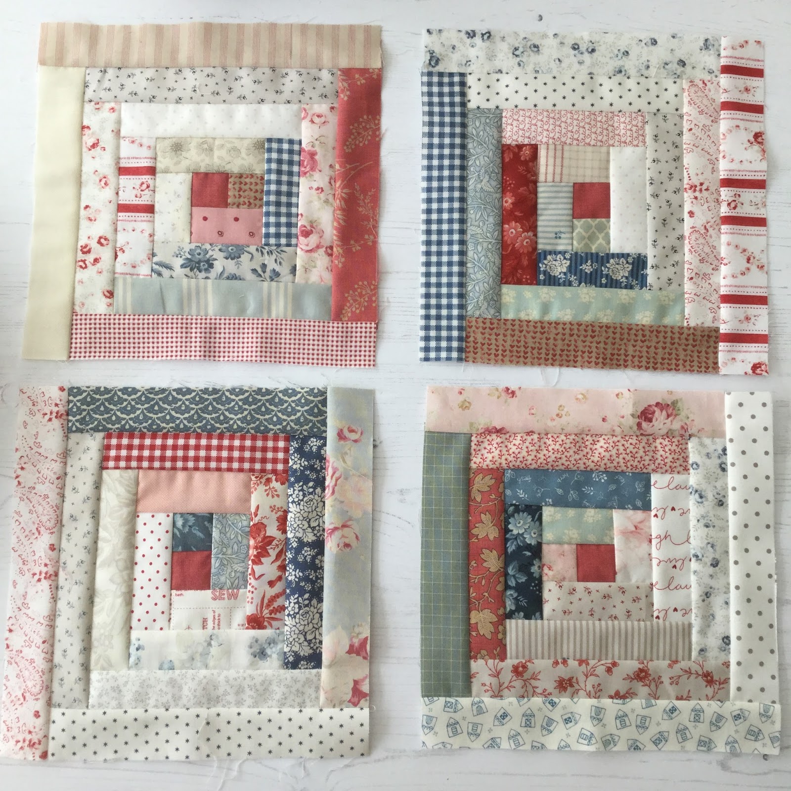 Faded Red, White and Blue Log Cabin Quilt | A Little Happy Place
