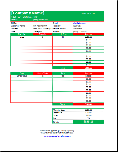 Electrician Receipt - Invoice Template