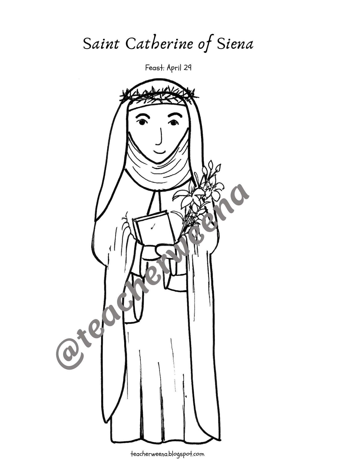 Siena Catherine Coloring St Saint Bernard Catholic Colorare Da Santa ...