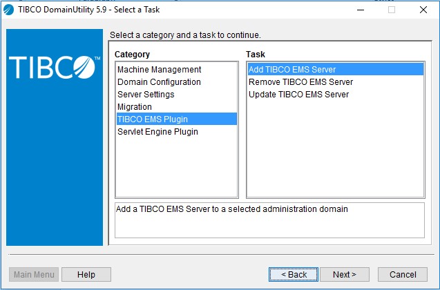TibcoTrainingBus: Add EMS server to TIBCO Admin Domain