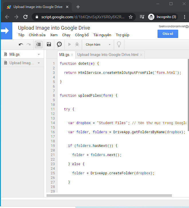 Upload Files lên Google Drive qua Form HTML ~ Học lập trình