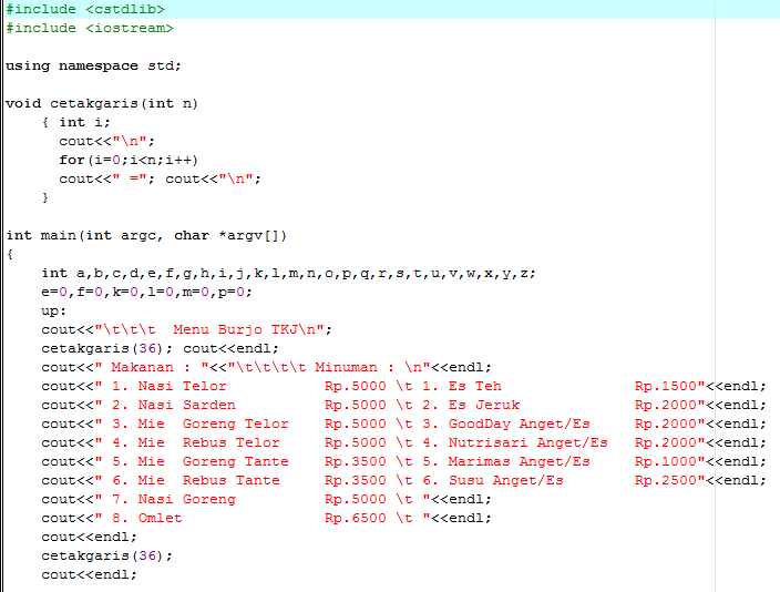 Contoh Program Mesin Kasir Pada C++ ~ An Atsa TKJ