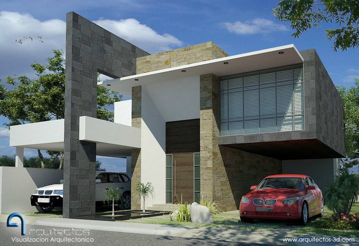 Fachadas Contemporáneas: Casa contemporánea con cantera a dos colores