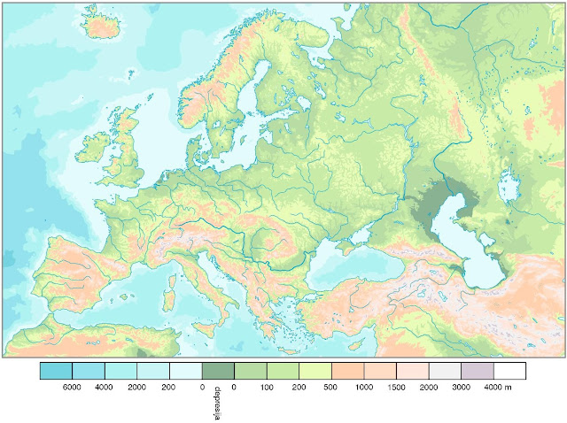 Geografija OŠ Kantrida Rijeka: Europa (slijepa karta - reljefna)