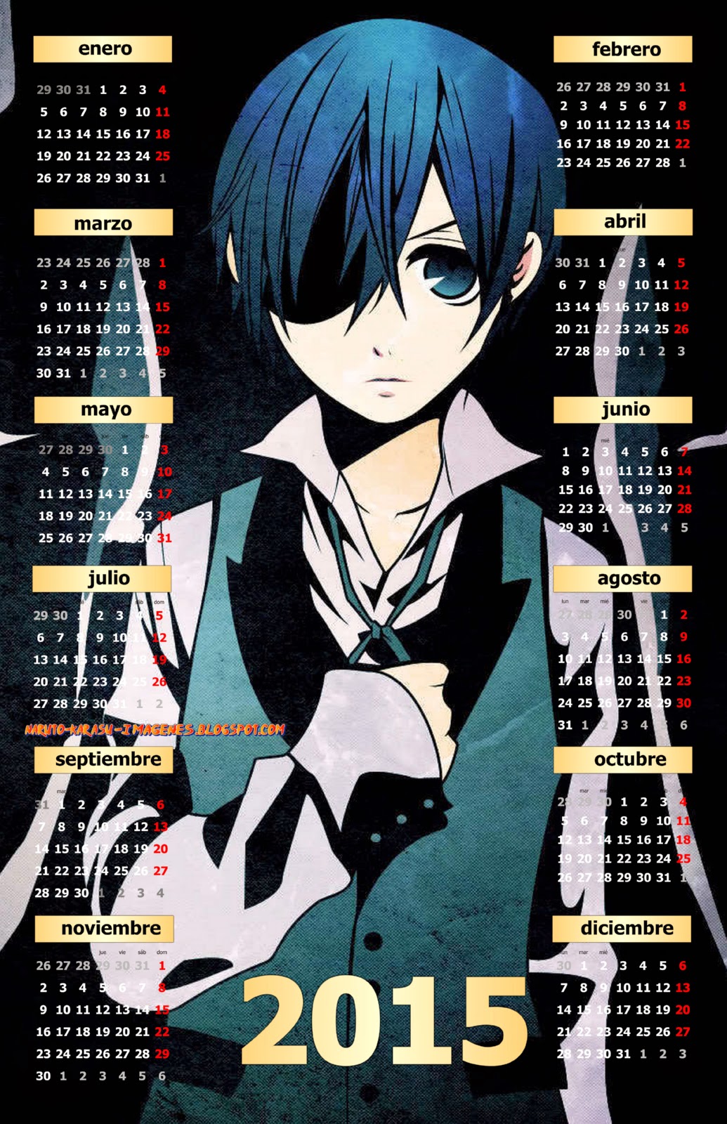 Animé imágenes by Akatsuki Karasu: Calendarios 2015 anime: Kuroshitsuji