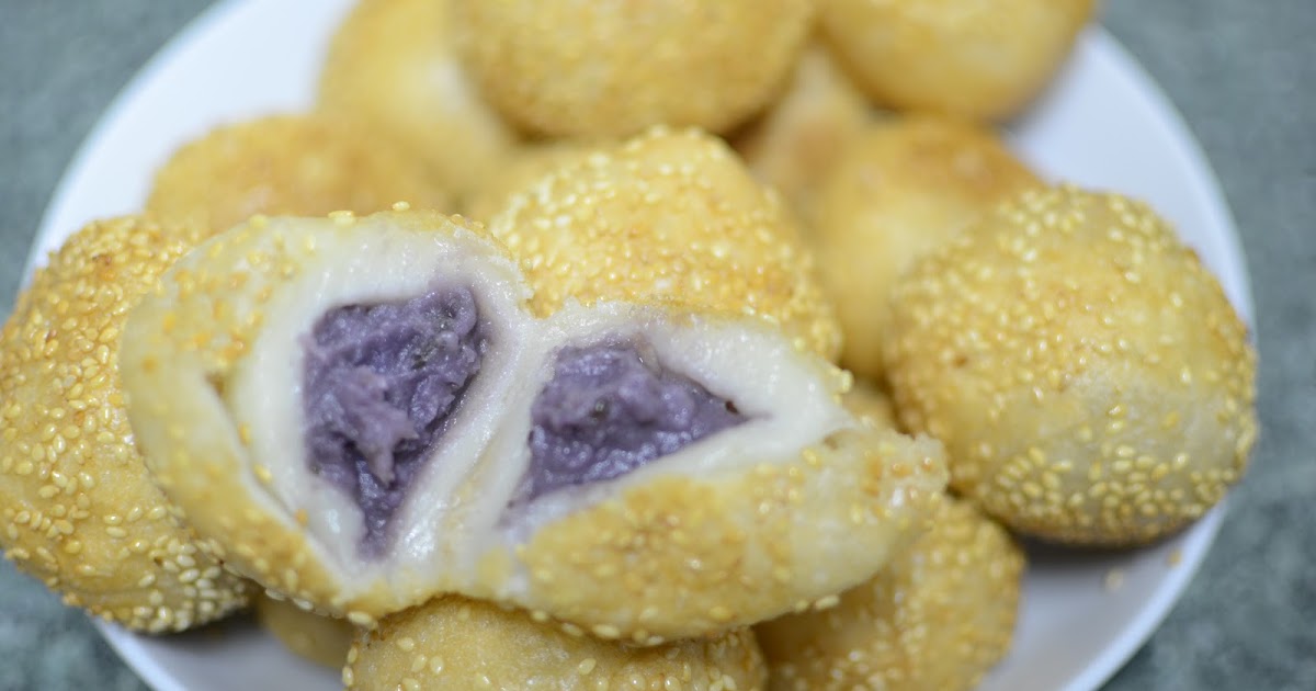 Buchi Recipe or Sesame Glutinous Rice Ball with Ube Filling