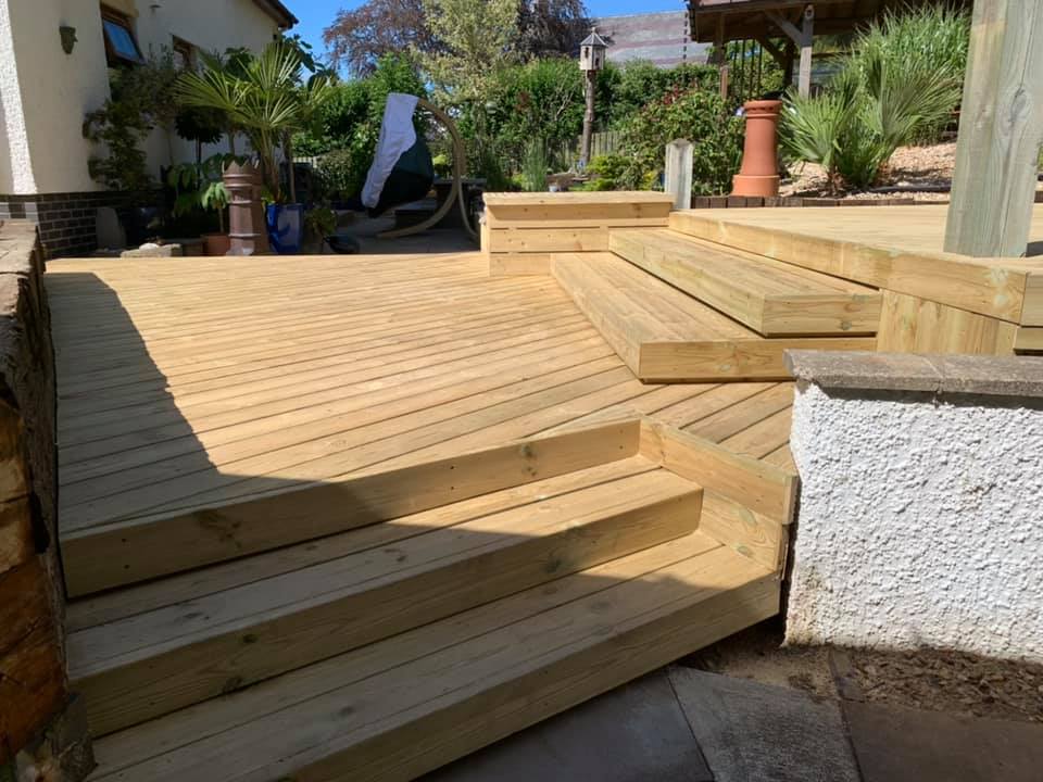 sleepers, multi level decks and BIG planters!
