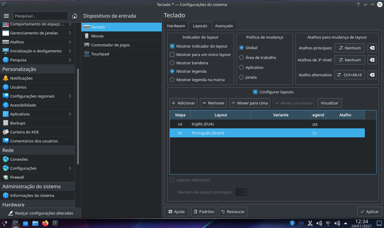Configurar layout de teclado ABNT2 no KDE Plasma