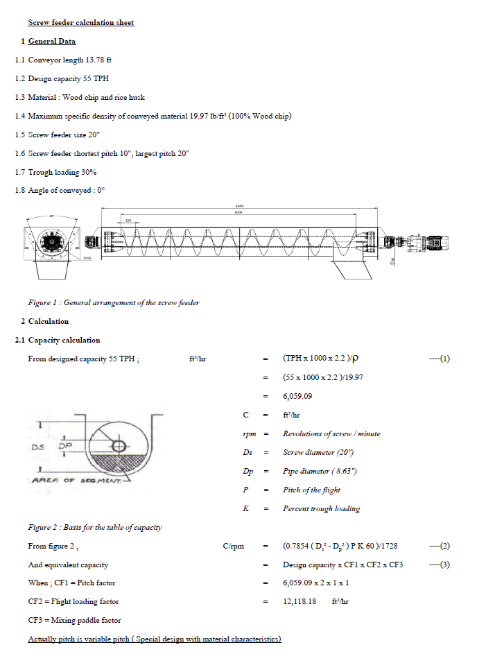 ตัวอย่างการคำนวณ Screw Conveyor แบบ Horizontal