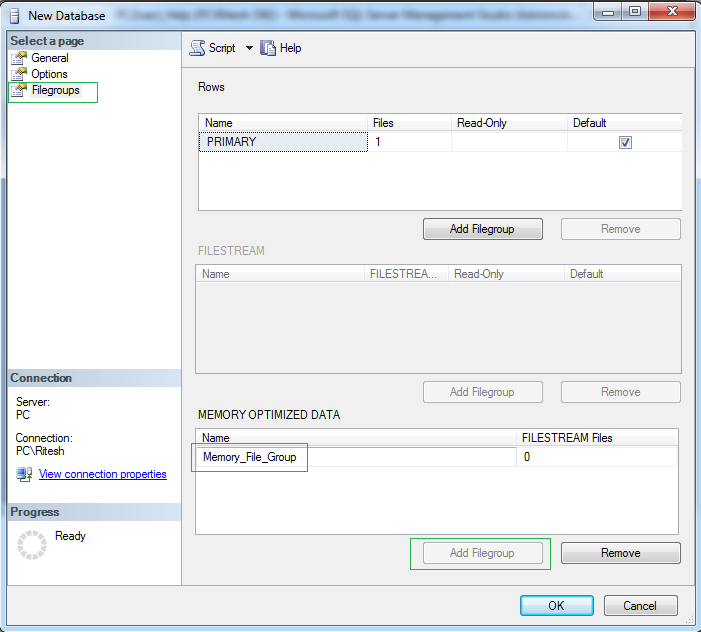 Exact Help: Create memory optimized table in ssms in sql server 2014