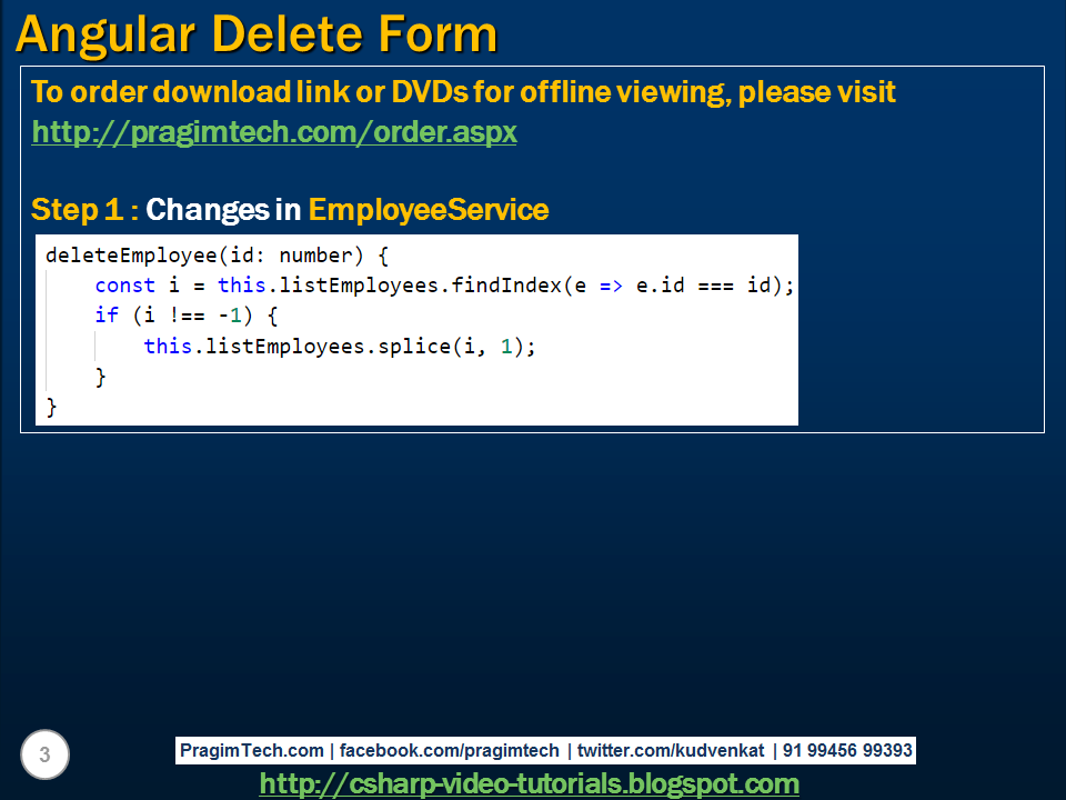 Sql server, .net and c# video tutorial: Angular delete form - Slides