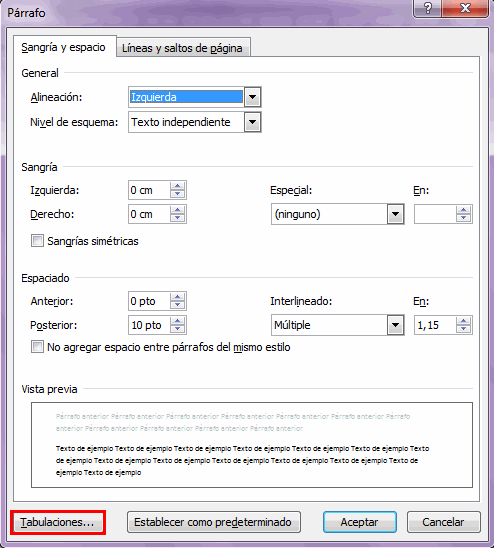 Portafolio de Informatica: Word- Tabuladores