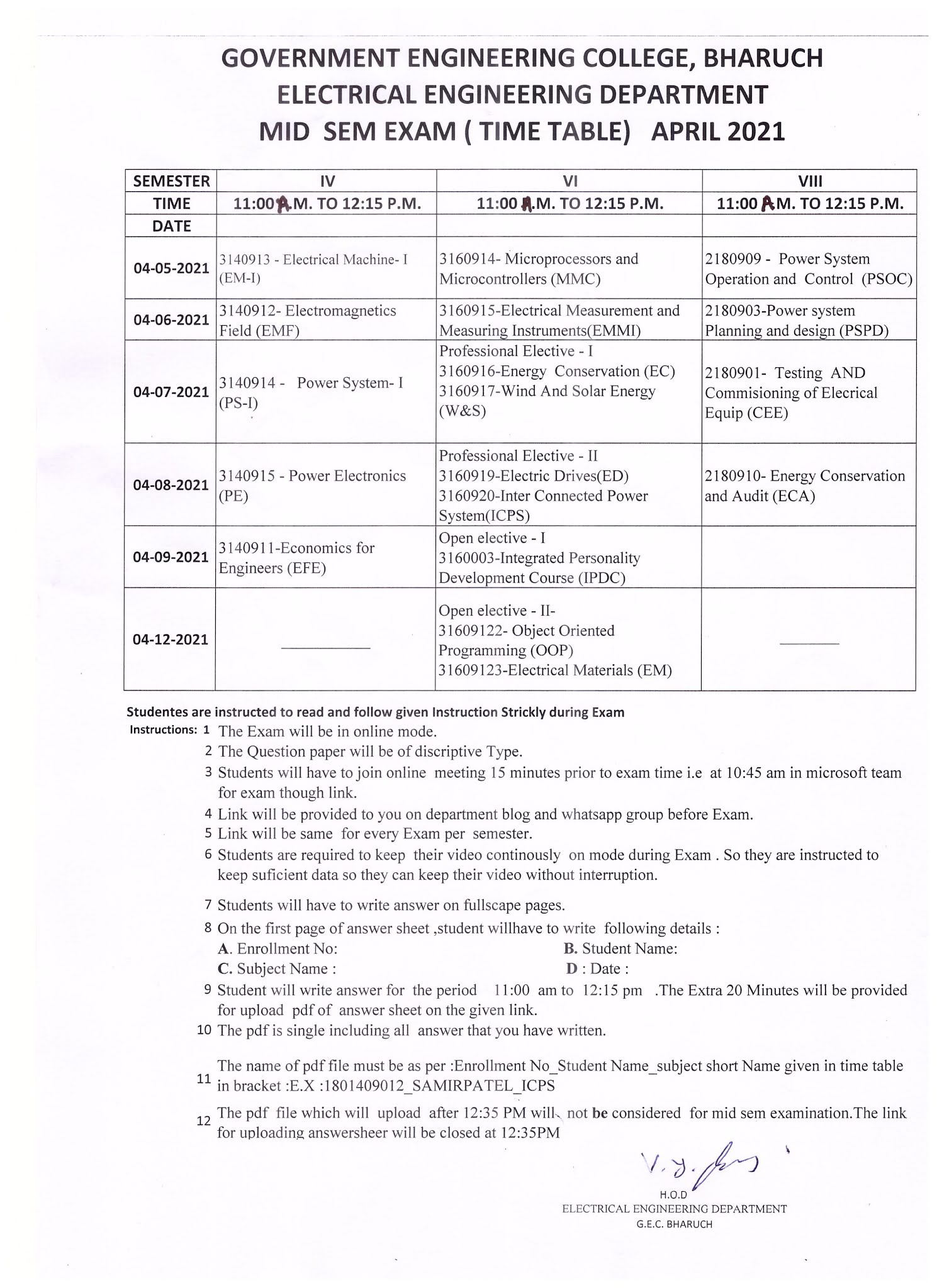 ELECTRICAL DEPARTMENT NOTICE BOARD: MID_SEM_Exam _Time _Table _April ...