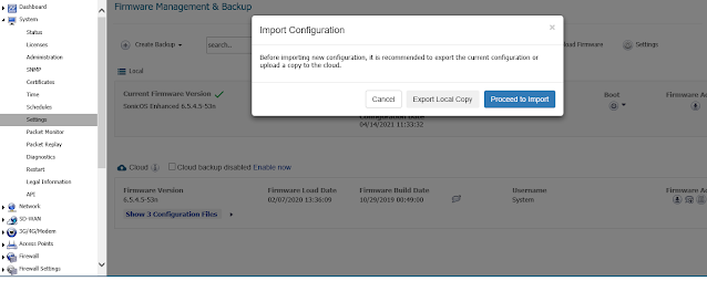 Sonicwall Import and export and backup setting