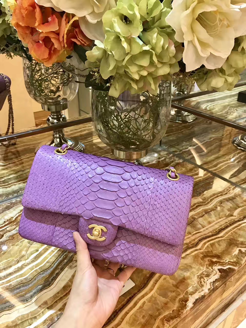 Chanel python 25cm classic double flap bag