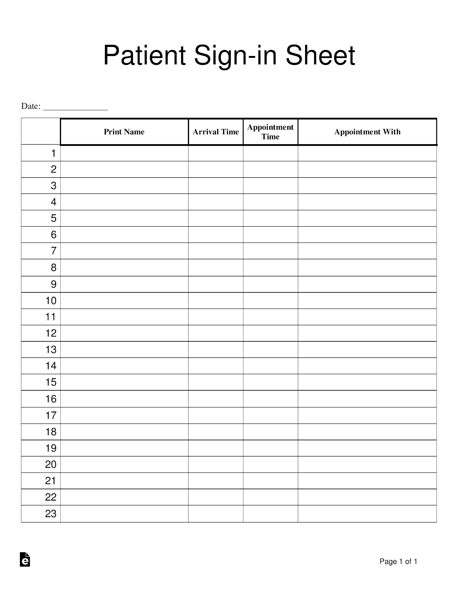 Patient Sign In Sheet Pdf ~ Medical Resume