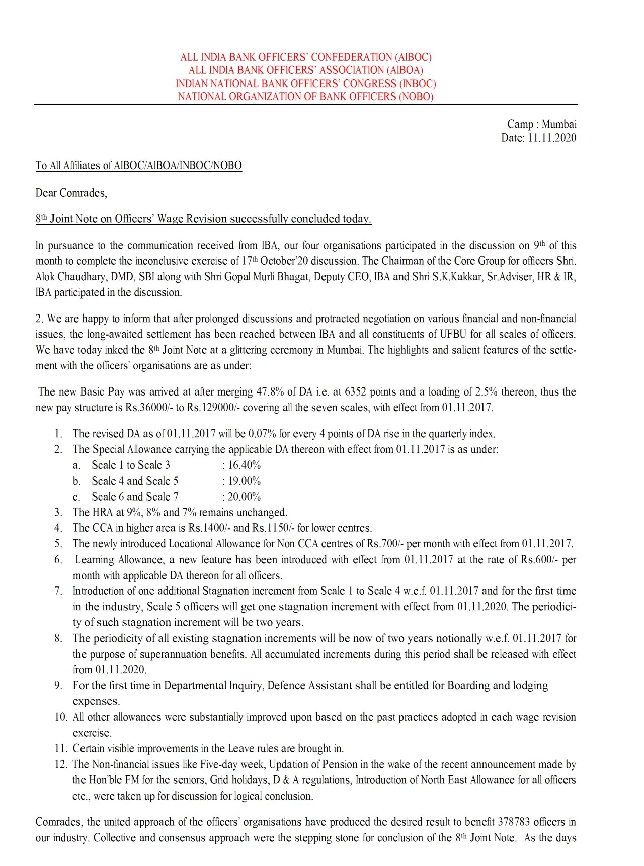 Officers Joint Note dated 11.11.2020 (Applicable date 01.11.2017 ...